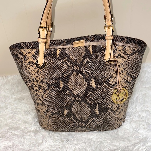 Michael Kors | Bags | Micheal Kors Leather Snakeskin Python Tote Bag ...